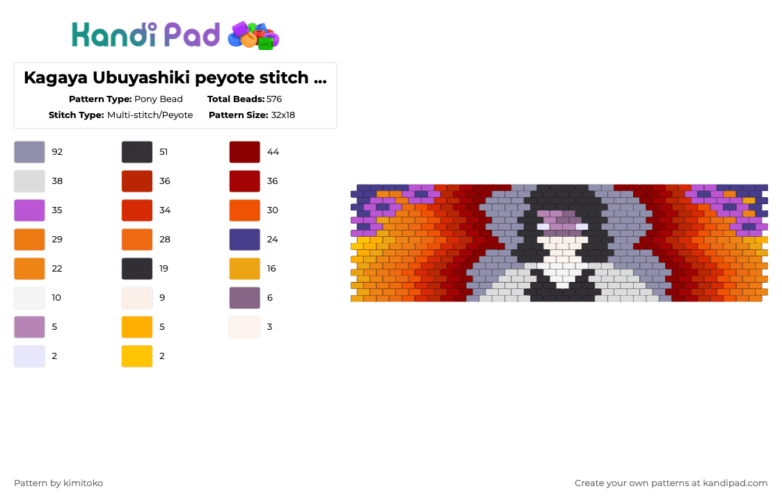 Kagaya Ubuyashiki peyote stitch cuff pattern Pony Bead Pattern - Kandi ...