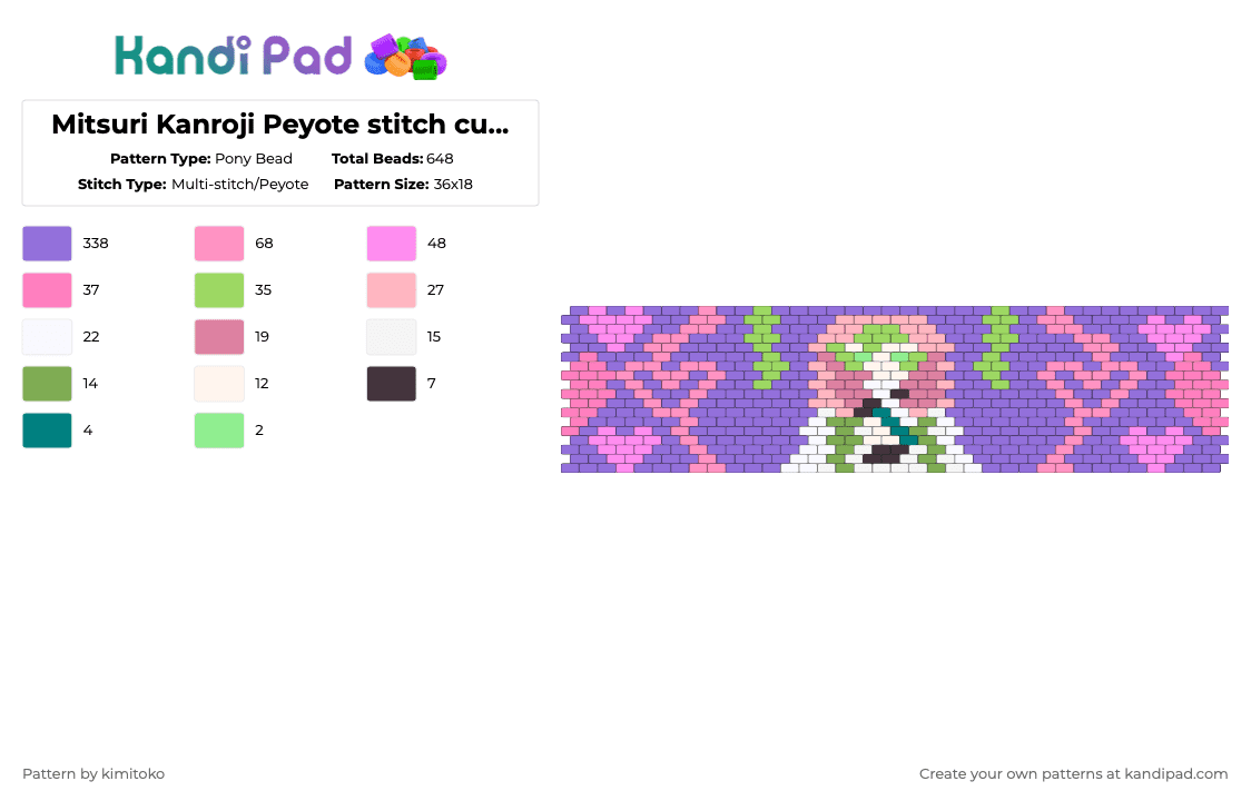 Mitsuri Kanroji Peyote stitch cuff pattern Pony Bead Pattern - Kandi ...
