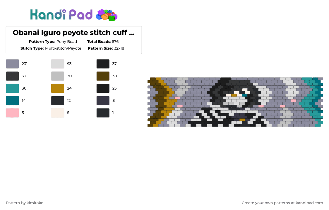 Obanai Iguro peyote stitch cuff pattern Pony Bead Pattern - Kandi Pad ...