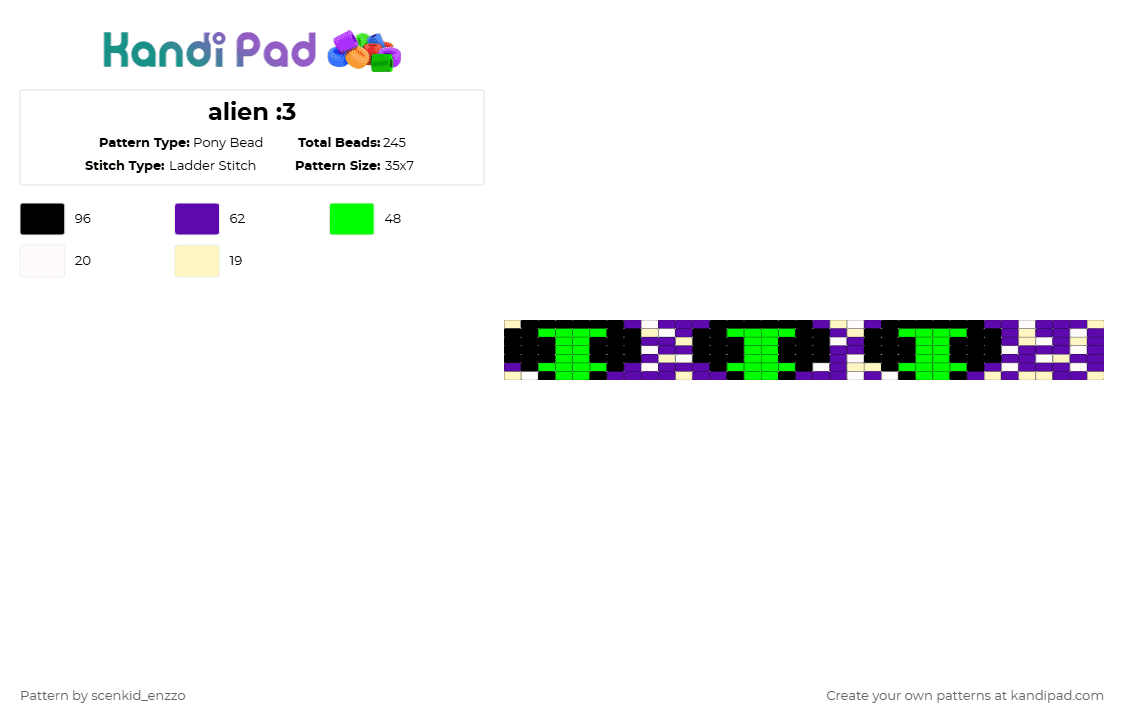 Alien :3 Pony Bead Pattern - Kandi Pad | Kandi Patterns, Fuse Bead ...