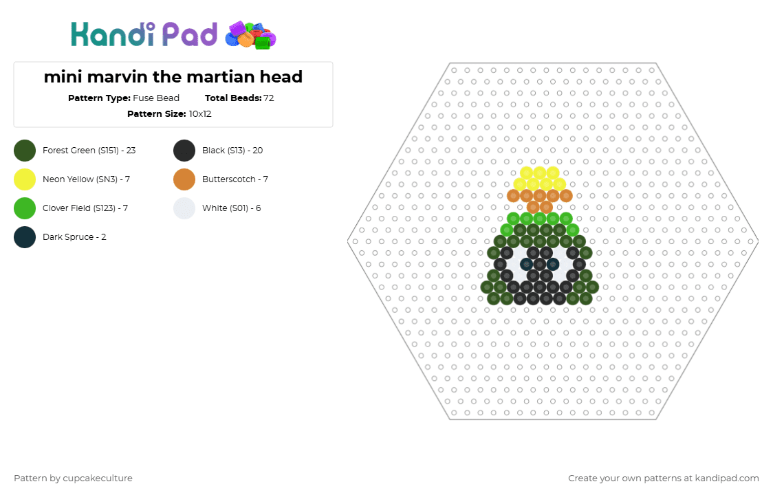 Mini marvin the martian head Fuse Bead Pattern - Kandi Pad | Kandi ...