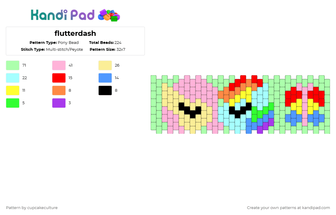 Flutterdash Pony Bead Pattern - Kandi Pad | Kandi Patterns, Fuse Bead ...