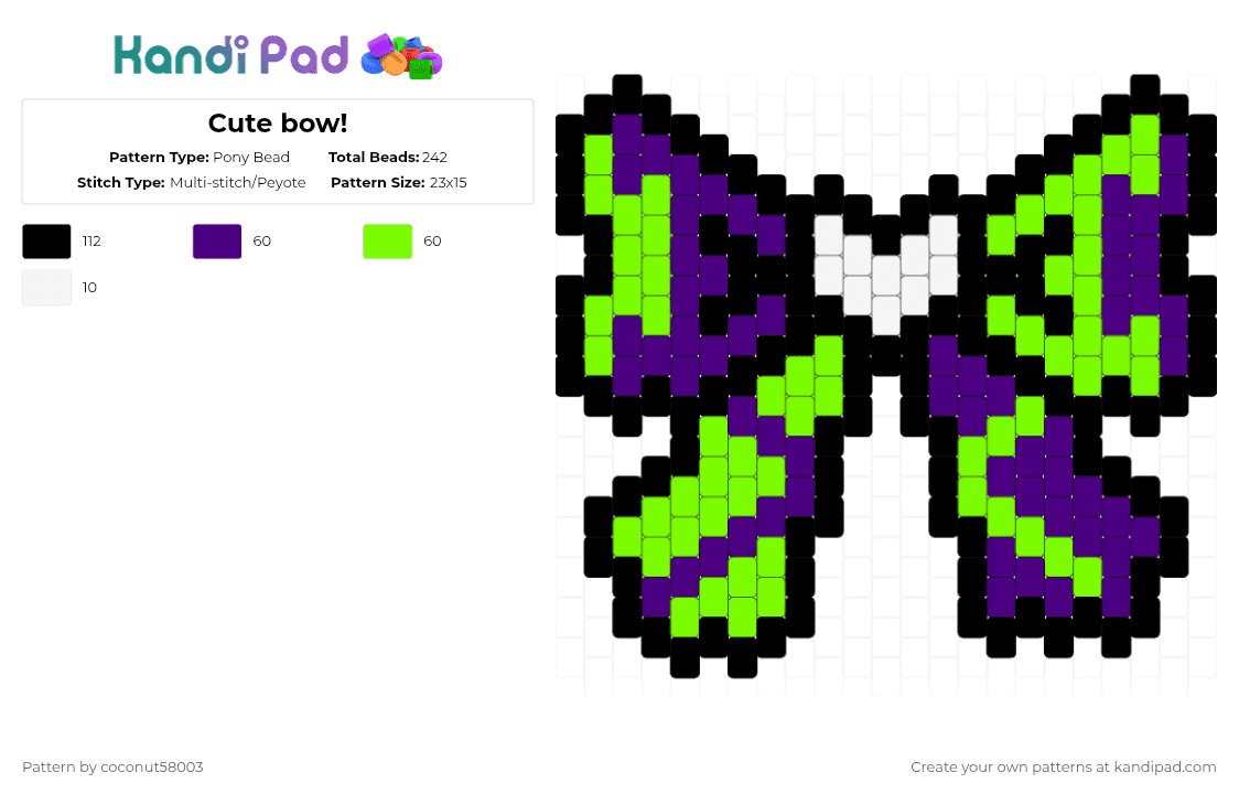 Cute bow! Pony Bead Pattern - Kandi Pad | Kandi Patterns, Fuse Bead ...