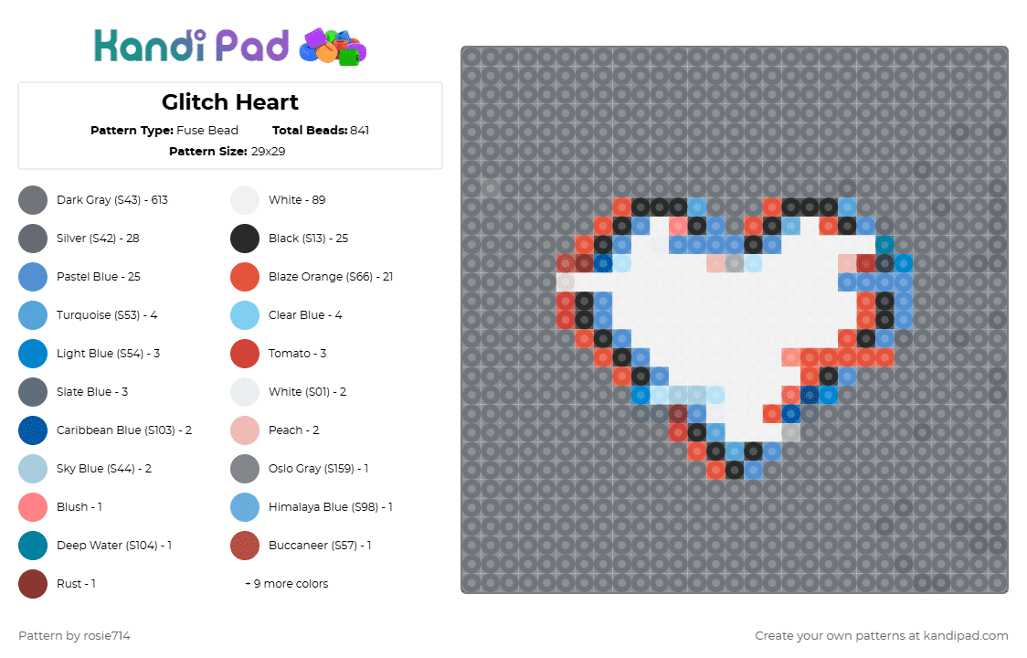 Glitch Heart Fuse Bead Pattern - Kandi Pad | Kandi Patterns, Fuse Bead ...