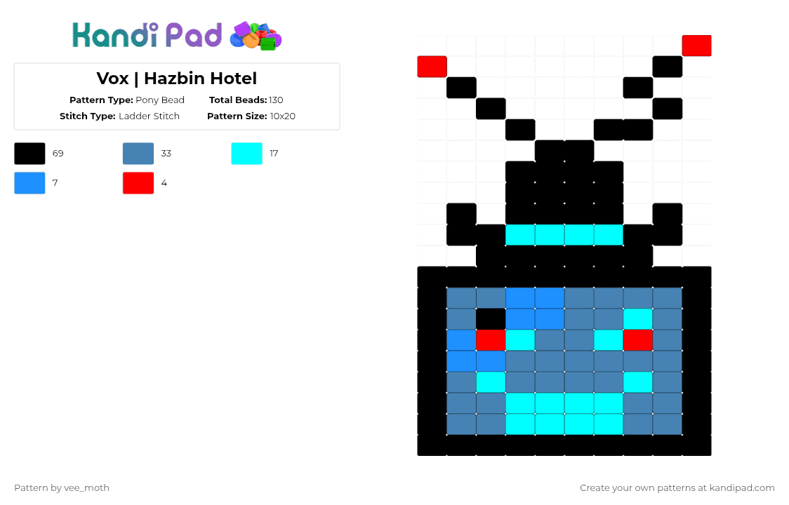 Vox | Hazbin Hotel Pony Bead Pattern - Kandi Pad | Kandi Patterns, Fuse ...