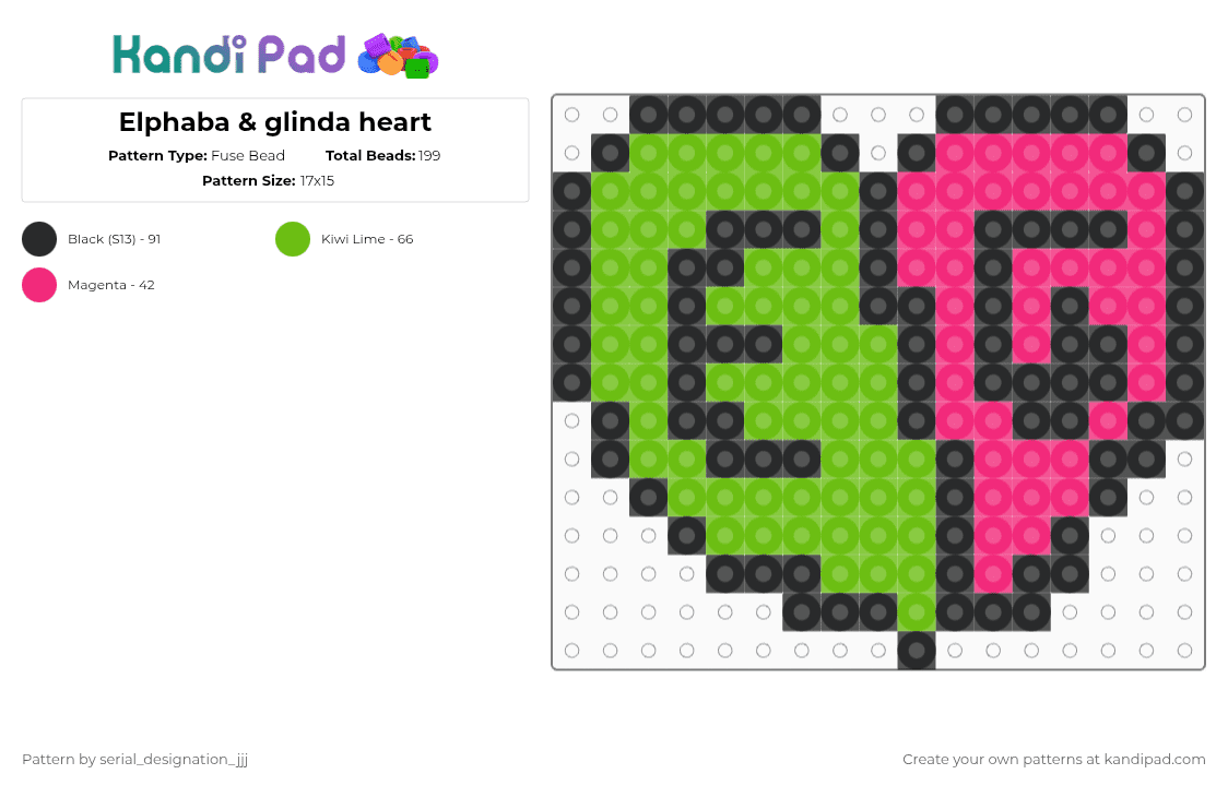 Elphaba & glinda heart Fuse Bead Pattern - Kandi Pad | Kandi Patterns ...