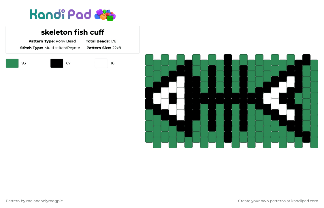 Skeleton fish cuff Pony Bead Pattern - Kandi Pad | Kandi Patterns, Fuse ...