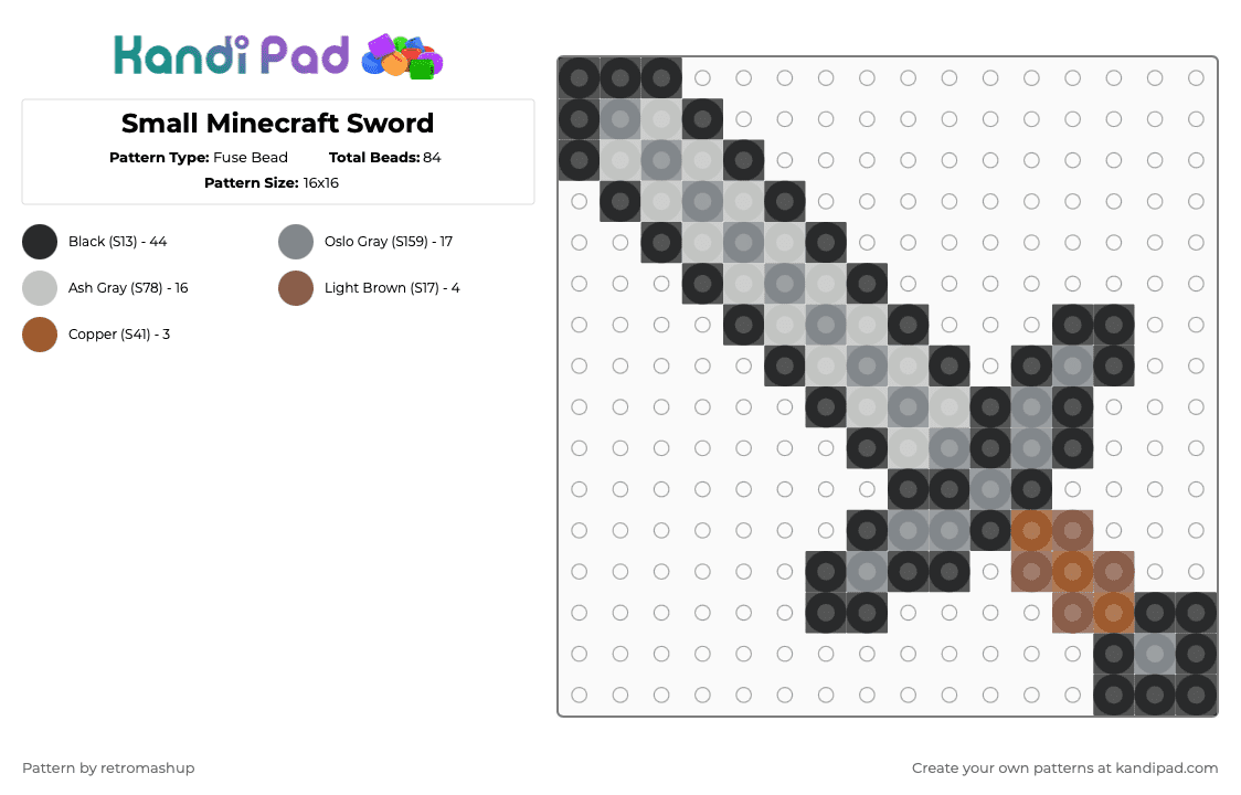 Small Minecraft Sword Fuse Bead Pattern - Kandi Pad | Kandi Patterns ...