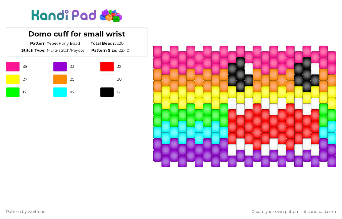 Domo cuff for small wrist Pony Bead Pattern - Kandi Pad | Kandi ...