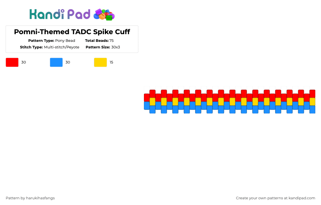 Pomni-Themed TADC Spike Cuff Pony Bead Pattern - Kandi Pad | Kandi ...