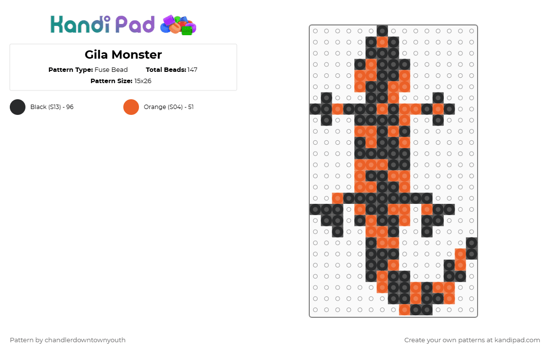 Gila Monster Fuse Bead Pattern - Kandi Pad | Kandi Patterns, Fuse Bead ...