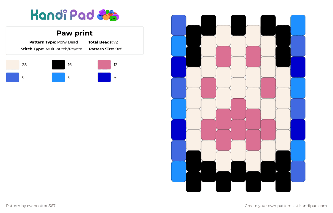Paw print Pony Bead Pattern - Kandi Pad | Kandi Patterns, Fuse Bead ...