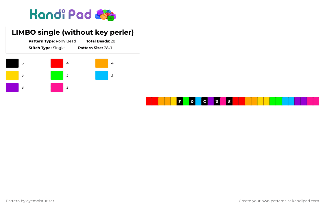 LIMBO single (without key perler) Pony Bead Pattern - Kandi Pad | Kandi ...