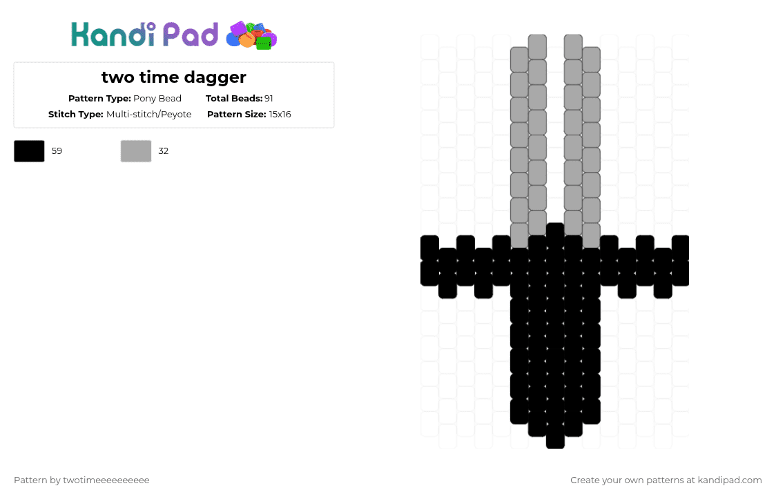 Two time dagger Pony Bead Pattern - Kandi Pad | Kandi Patterns, Fuse ...