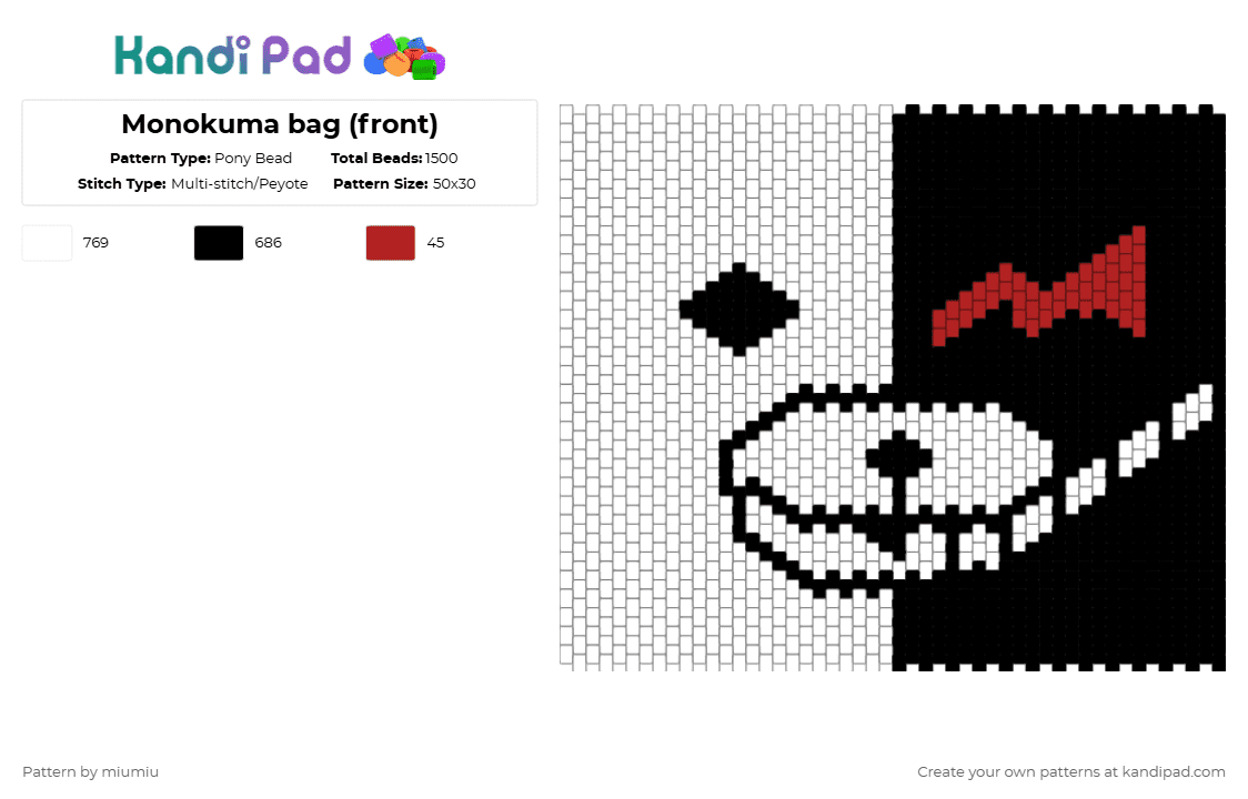 Monokuma bag (front) Pony Bead Pattern - Kandi Pad | Kandi Patterns ...