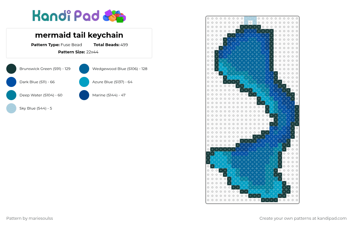 Mermaid tail keychain Fuse Bead Pattern - Kandi Pad | Kandi Patterns ...