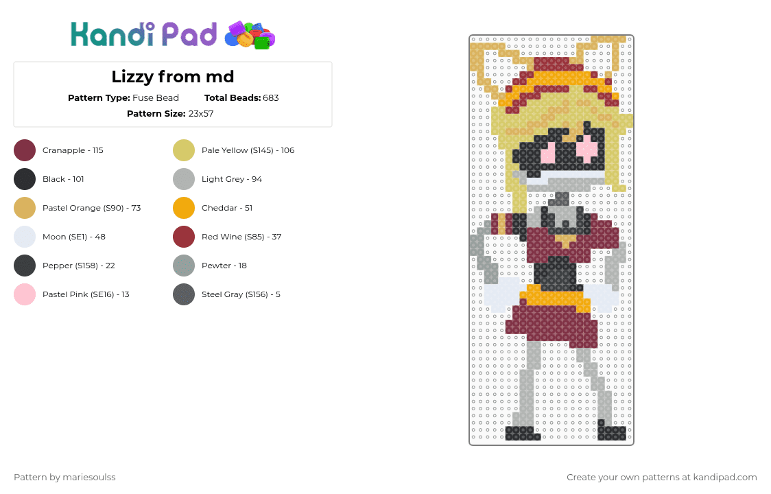 Lizzy from md Fuse Bead Pattern - Kandi Pad | Kandi Patterns, Fuse Bead ...