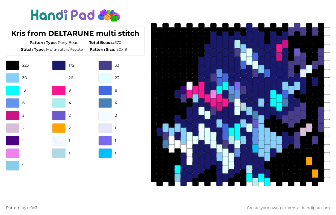 Kris from DELTARUNE multi stitch Pony Bead Pattern - Kandi Pad | Kandi ...