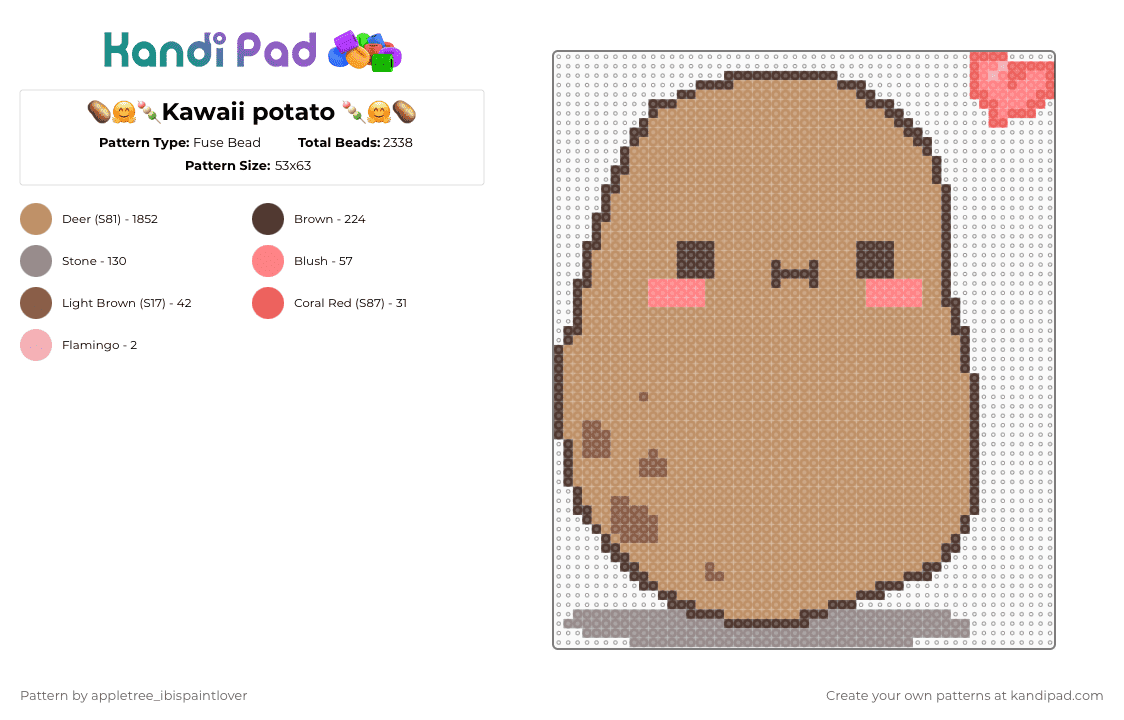 🥔🤗🍡Kawaii potato 🍡🤗🥔 Fuse Bead Pattern - Kandi Pad | Kandi Patterns ...