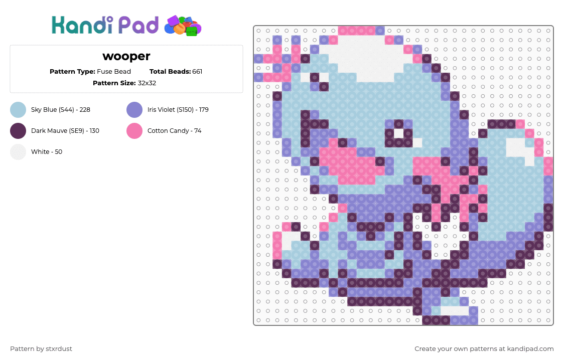Wooper Fuse Bead Pattern - Kandi Pad | Kandi Patterns, Fuse Bead ...