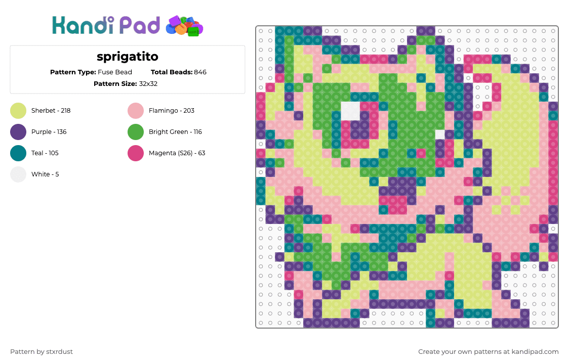 Sprigatito Fuse Bead Pattern - Kandi Pad | Kandi Patterns, Fuse Bead ...