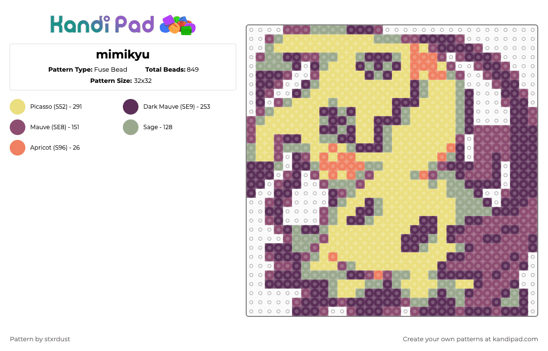 Mimikyu Fuse Bead Pattern - Kandi Pad | Kandi Patterns, Fuse Bead ...