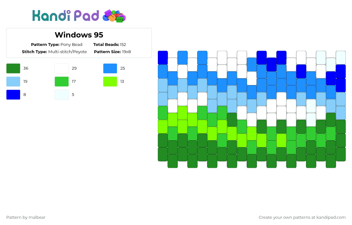 Windows 95 Pony Bead Pattern - Kandi Pad | Kandi Patterns, Fuse Bead ...