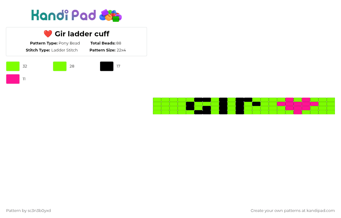 ️ Gir ladder cuff Pony Bead Pattern - Kandi Pad | Kandi Patterns, Fuse ...