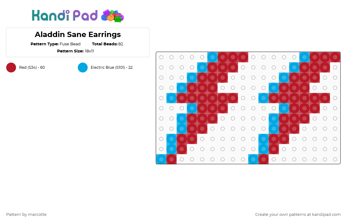 Aladdin Sane Earrings Fuse Bead Pattern - Kandi Pad | Kandi Patterns ...