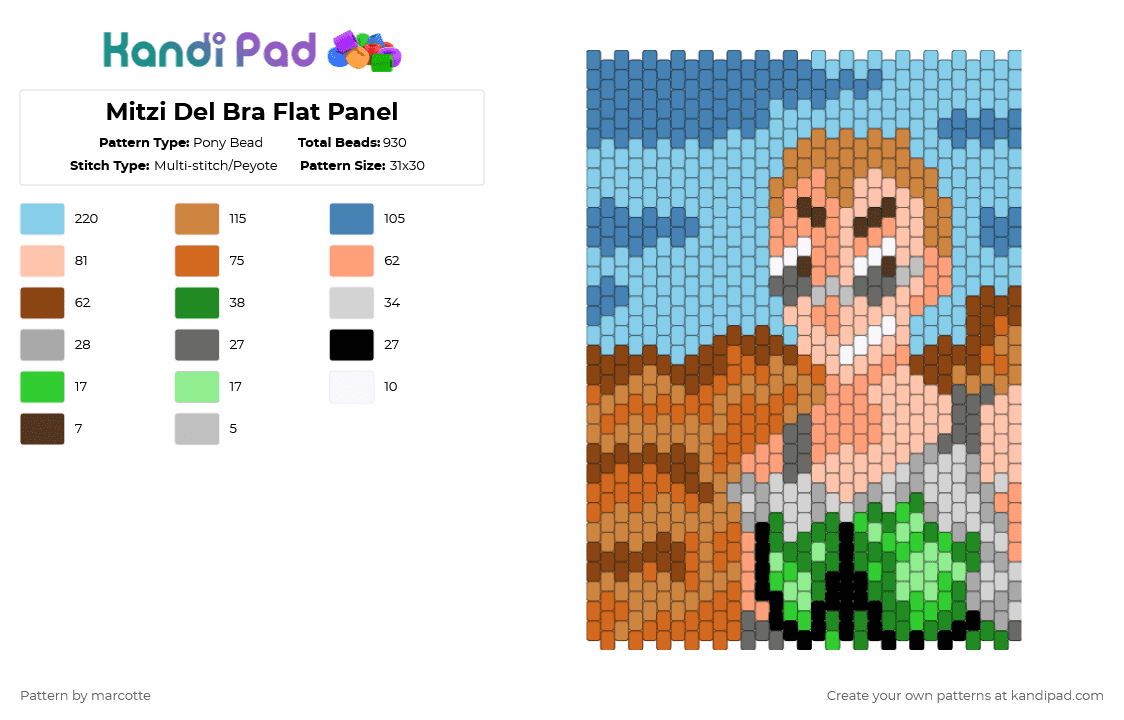 Mitzi Del Bra Flat Panel Pony Bead Pattern - Kandi Pad | Kandi Patterns ...