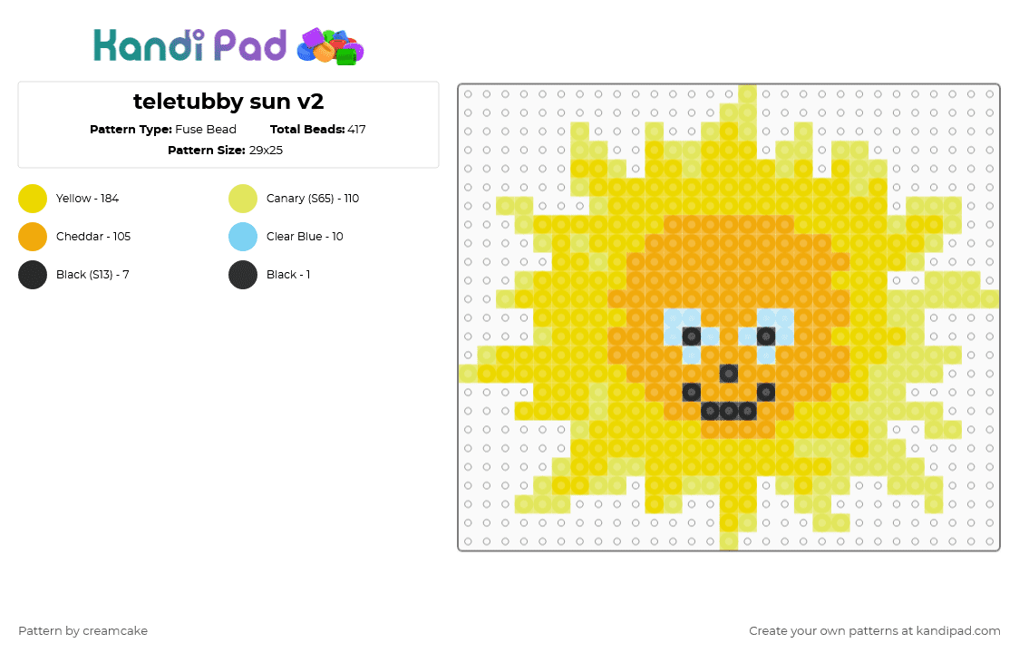 Teletubby sun v2 Fuse Bead Pattern - Kandi Pad | Kandi Patterns, Fuse ...
