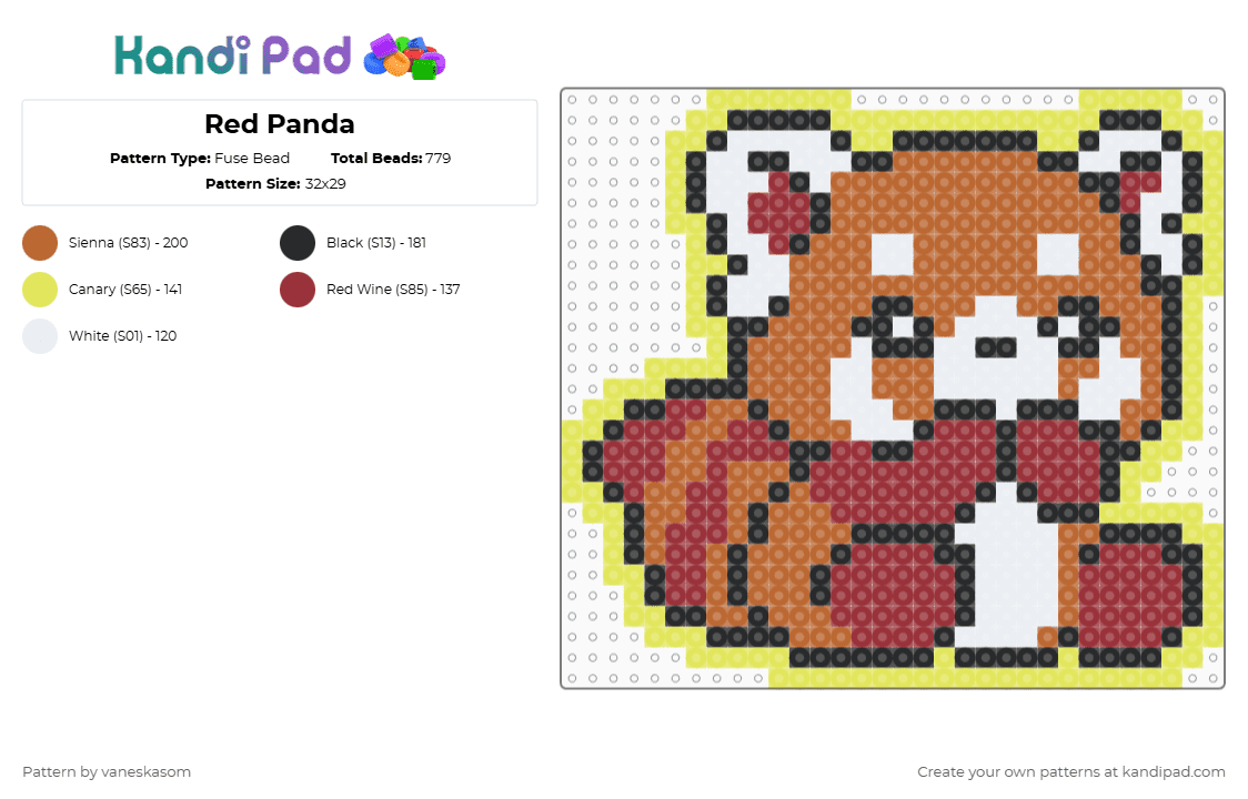 Red Panda Fuse Bead Pattern - Kandi Pad | Kandi Patterns, Fuse Bead ...