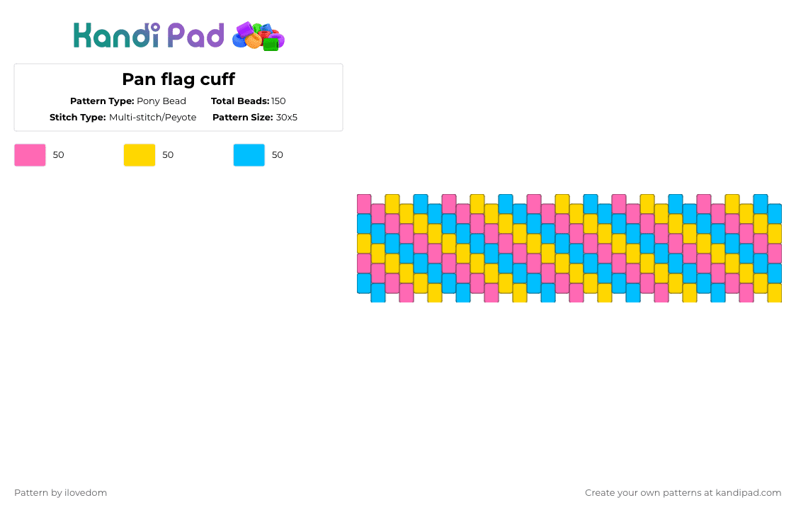 Pan flag cuff Pony Bead Pattern - Kandi Pad | Kandi Patterns, Fuse Bead ...