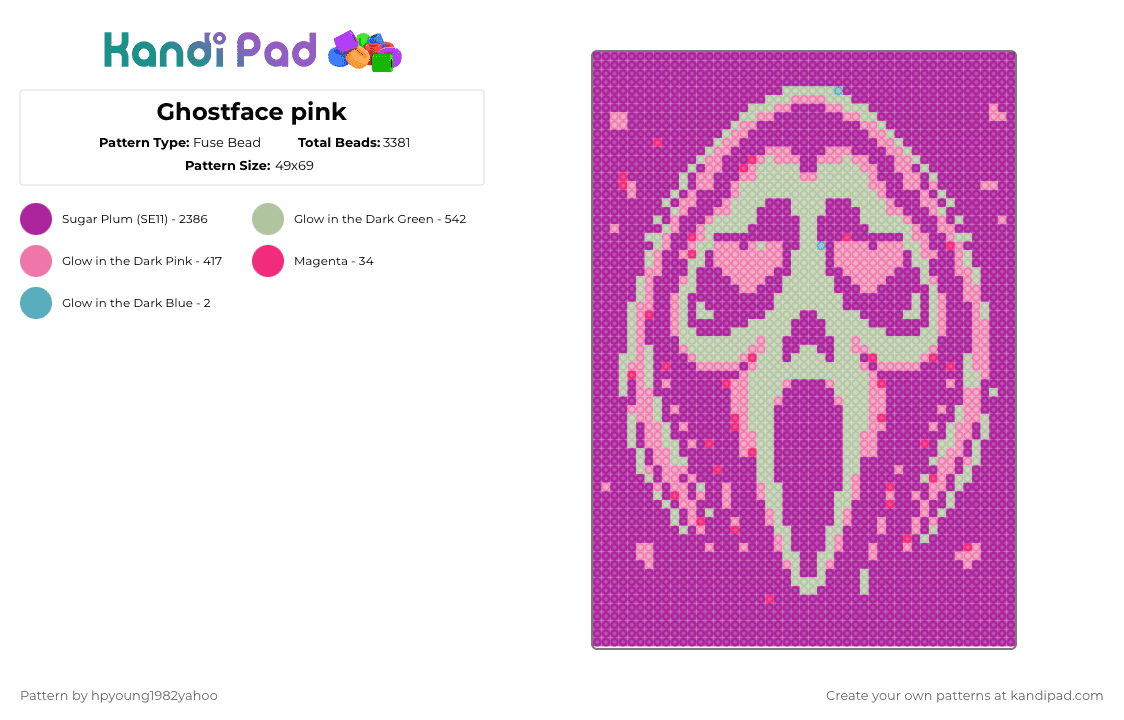 Ghostface pink Fuse Bead Pattern - Kandi Pad | Kandi Patterns, Fuse ...