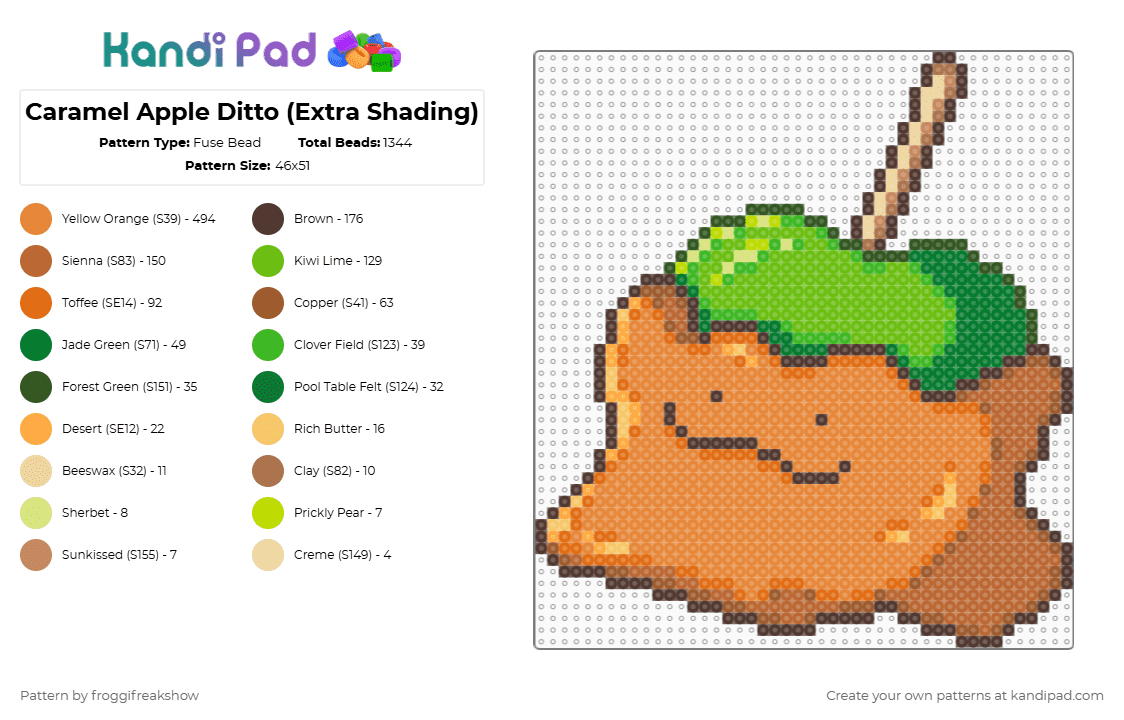 Caramel Apple Ditto (Extra Shading) Fuse Bead Pattern - Kandi Pad ...