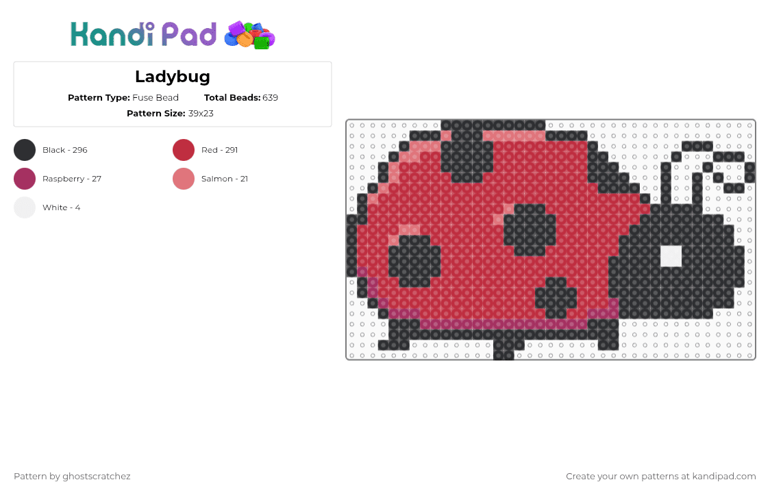 Ladybug Fuse Bead Pattern - Kandi Pad | Kandi Patterns, Fuse Bead ...