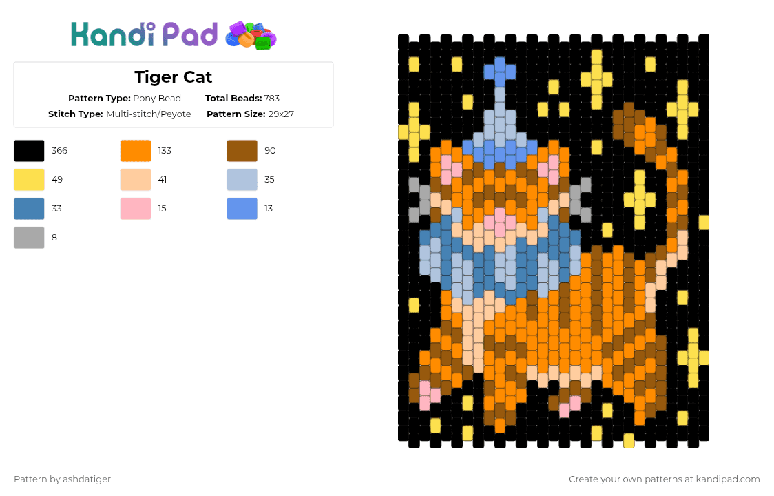 Tiger Cat bag Pony Bead Pattern - Kandi Pad | Kandi Patterns, Fuse Bead ...
