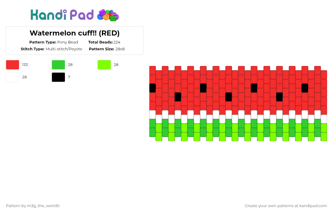 Watermelon cuff!! (RED) Pony Bead Pattern - Kandi Pad | Kandi Patterns ...
