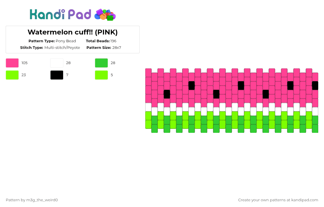 Watermelon cuff!! (PINK) Pony Bead Pattern - Kandi Pad | Kandi Patterns ...