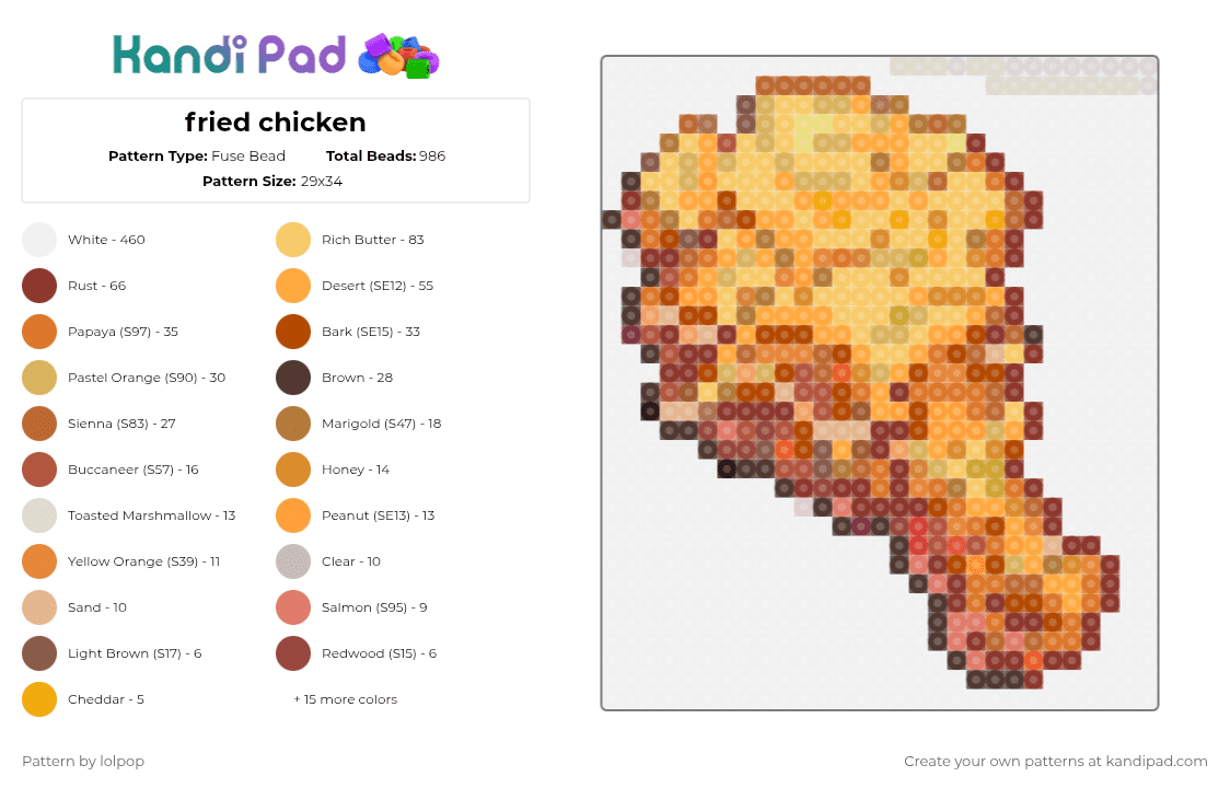 Fried chicken Fuse Bead Pattern - Kandi Pad | Kandi Patterns, Fuse Bead ...
