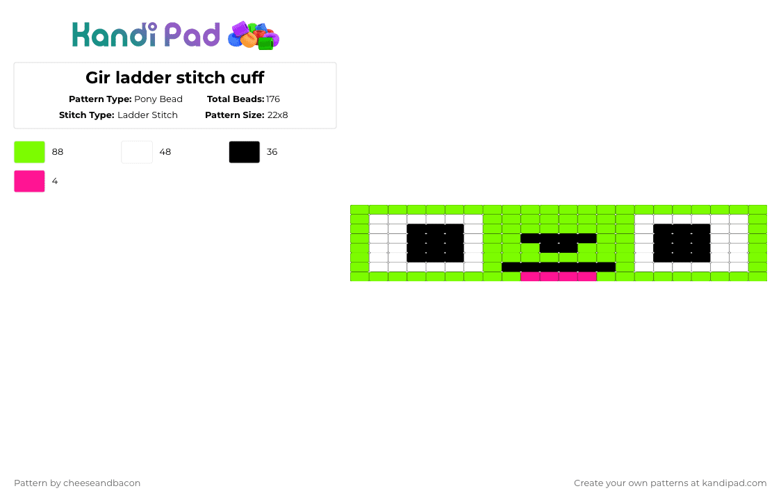 Gir ladder stitch cuff Pony Bead Pattern - Kandi Pad | Kandi Patterns ...