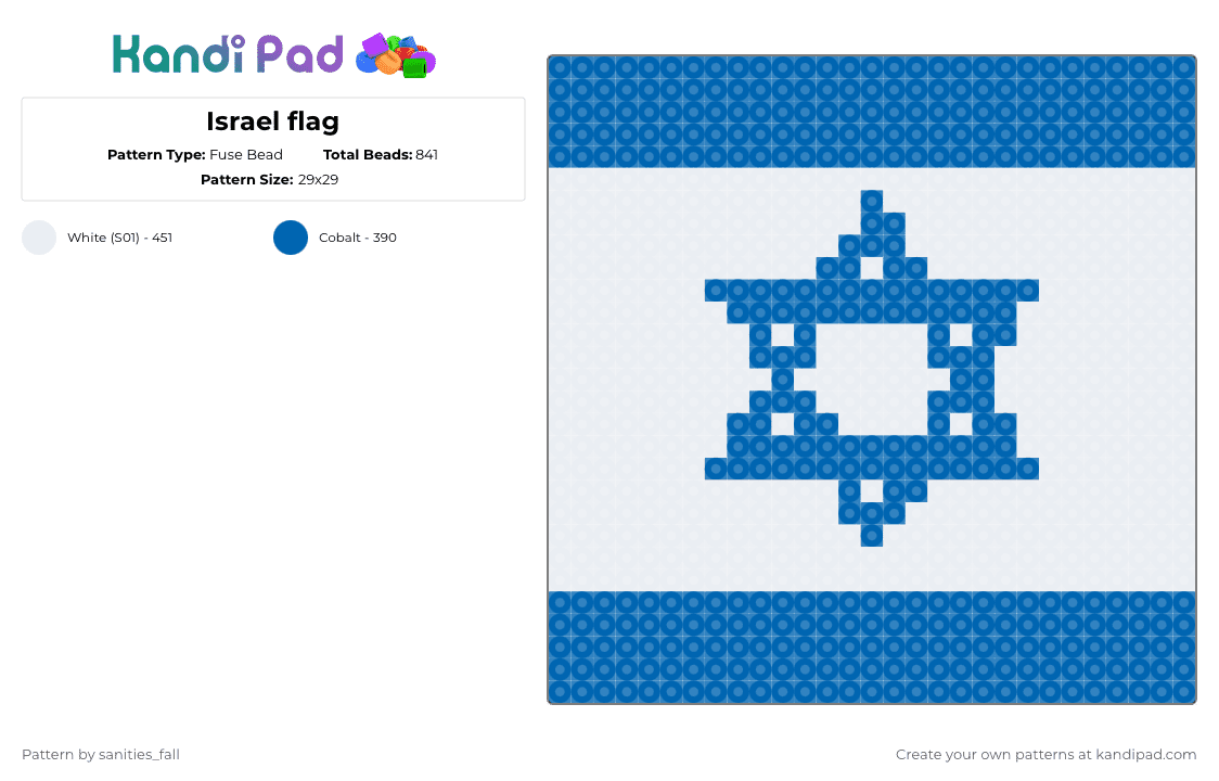 Israel flag Fuse Bead Pattern - Kandi Pad | Kandi Patterns, Fuse Bead ...