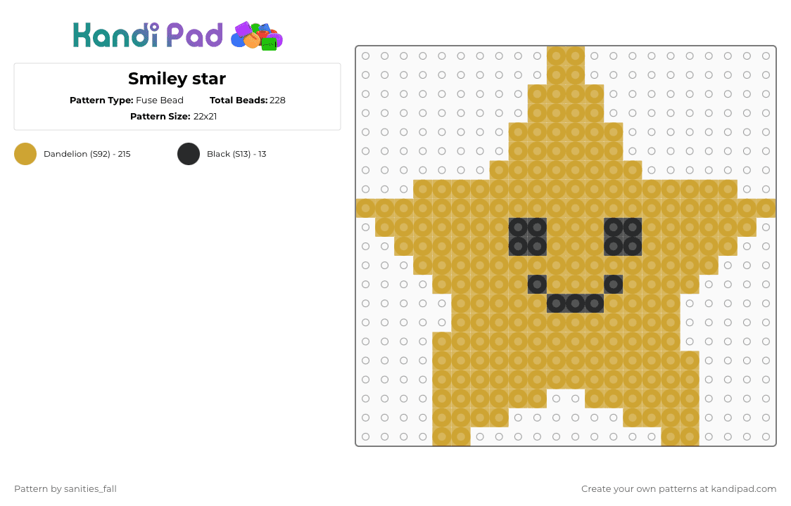 Smiley star Fuse Bead Pattern - Kandi Pad | Kandi Patterns, Fuse Bead ...