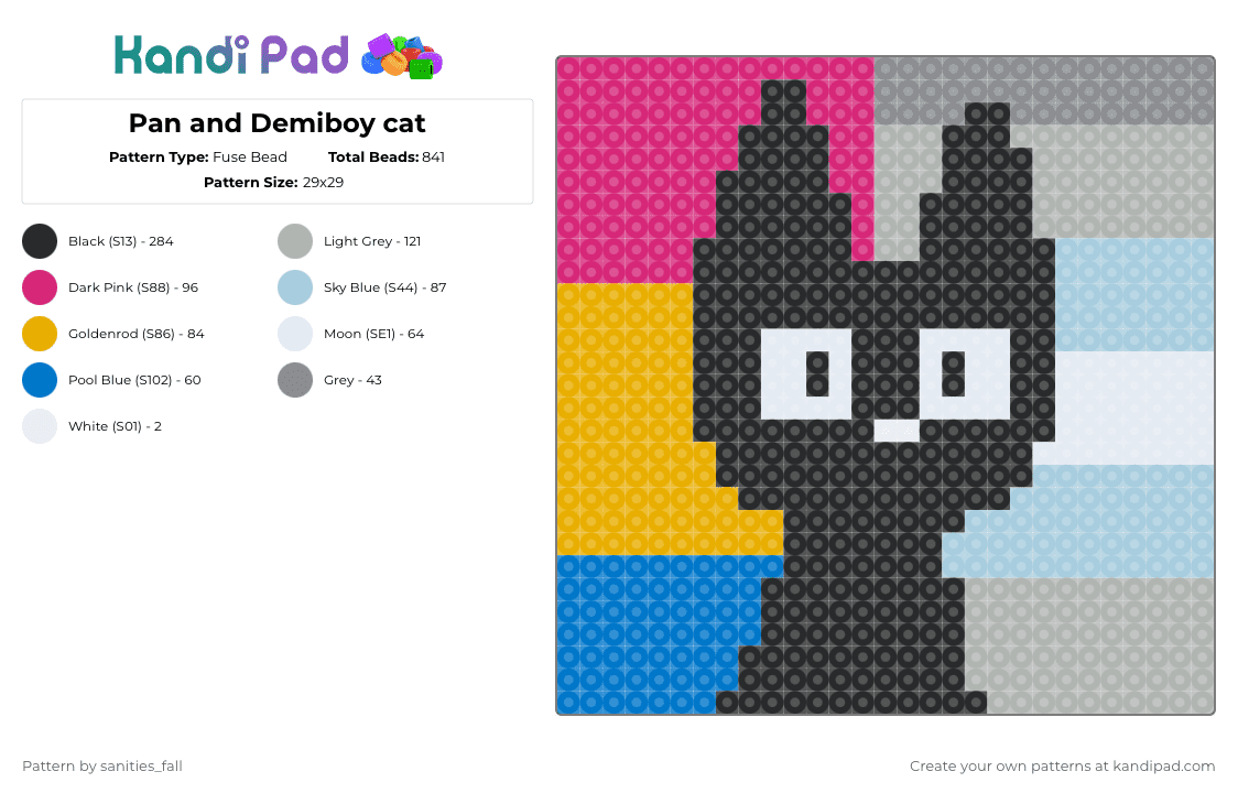 Pan and Demiboy cat Fuse Bead Pattern - Kandi Pad | Kandi Patterns ...