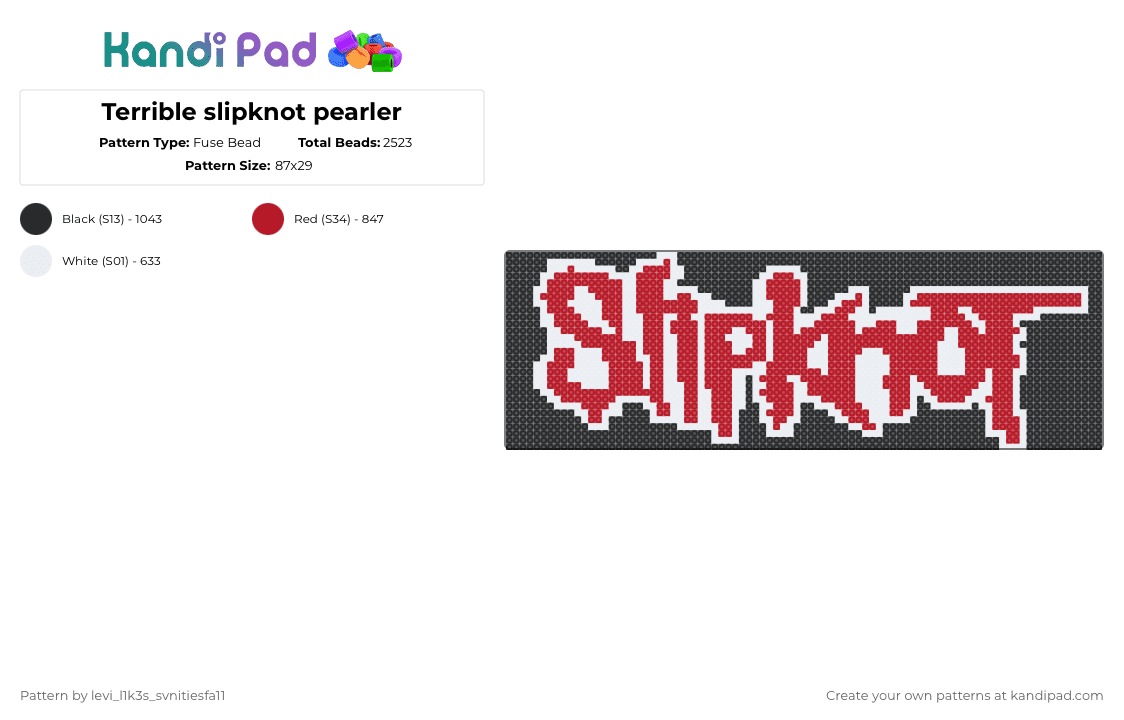 Slipknot Fuse Bead Patterns - Gallery - Kandi Pad | Kandi Patterns ...