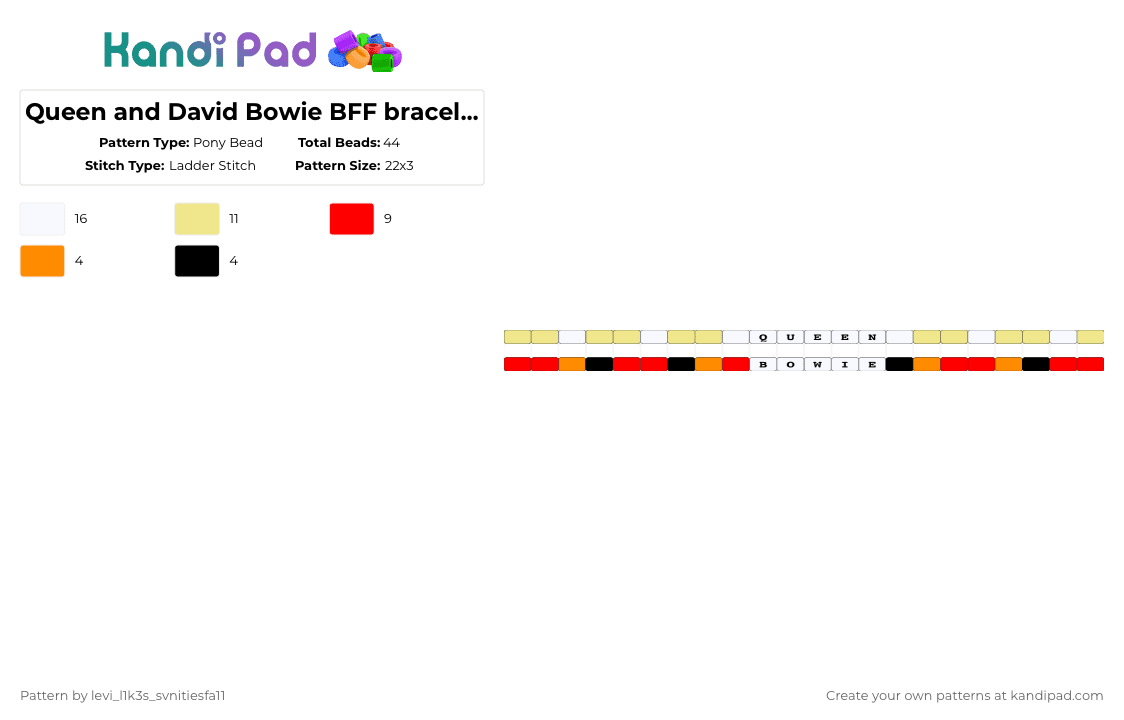 Queen and David Bowie BFF bracelet singles Pony Bead Pattern - Kandi ...