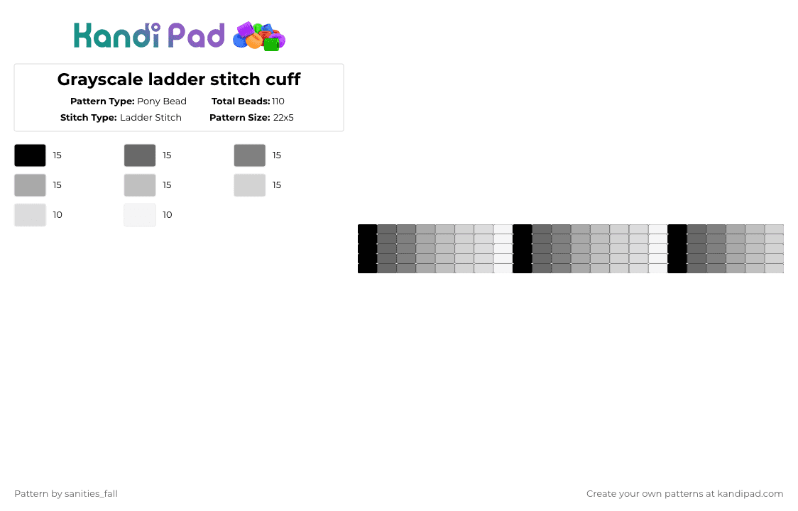 Grayscale ladder stitch cuff Pony Bead Pattern - Kandi Pad | Kandi ...
