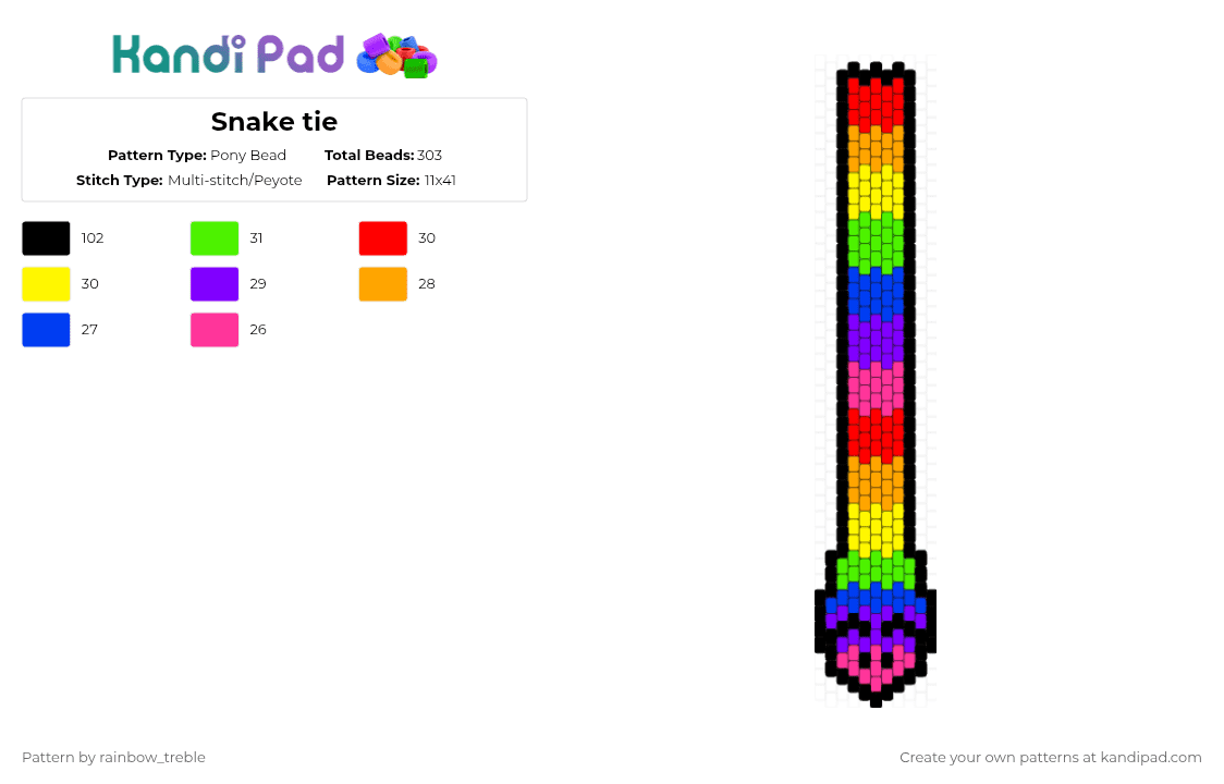 Snake tie Pony Bead Pattern - Kandi Pad | Kandi Patterns, Fuse Bead ...