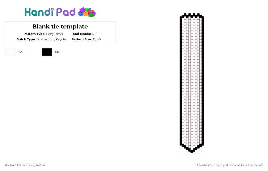 Blank tie template Pony Bead Pattern - Kandi Pad | Kandi Patterns, Fuse ...