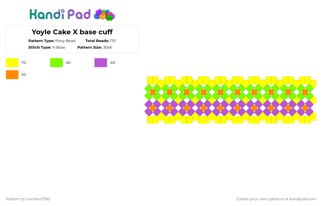 Yoyle Cake X base cuff Pony Bead Pattern - Kandi Pad | Kandi Patterns ...